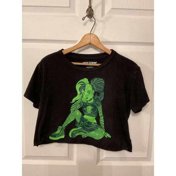 Hot Topic | Tops | Hot Topic Black Neon Goth Girl Distressed Hem Crop ...